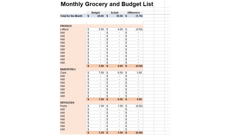 Editable Grocery Budget Spreadsheet, Grocery Budget Spreadsheet ...