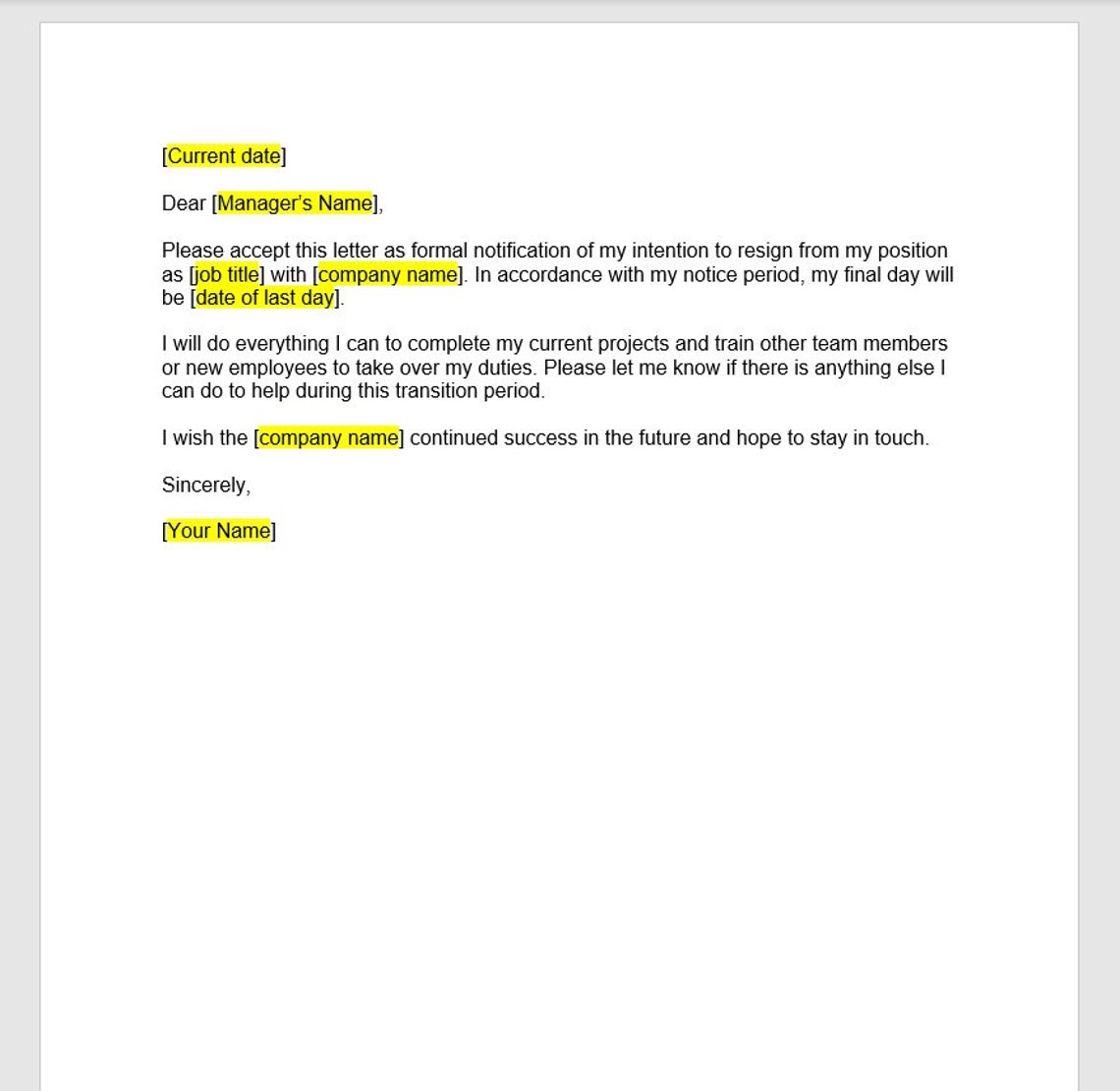 Resignation Letter Template, Resignation Letter, Resignation Template ...