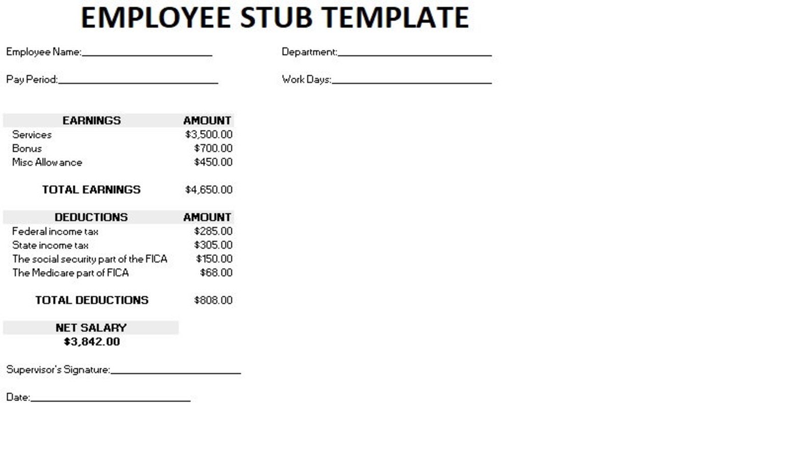 Editable Paycheck Stub Template, Check Stub Template, Earning Statement ...