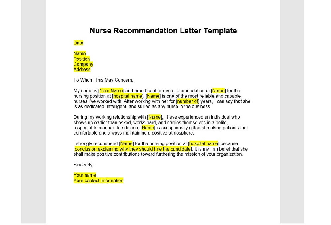 Nursing Reference Letter Template Hq Printable Documents