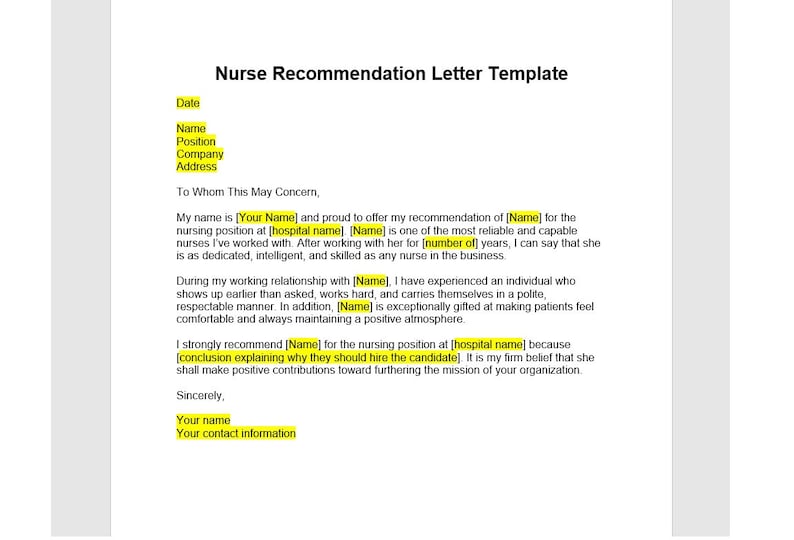 Editable Letter of Recommendation for a Nurse, Nurse Recommendation ...