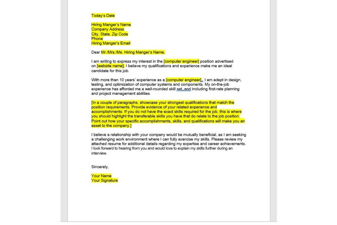 Computer Engineer Cover Letter, Cover Letter Template, Editable Cover ...