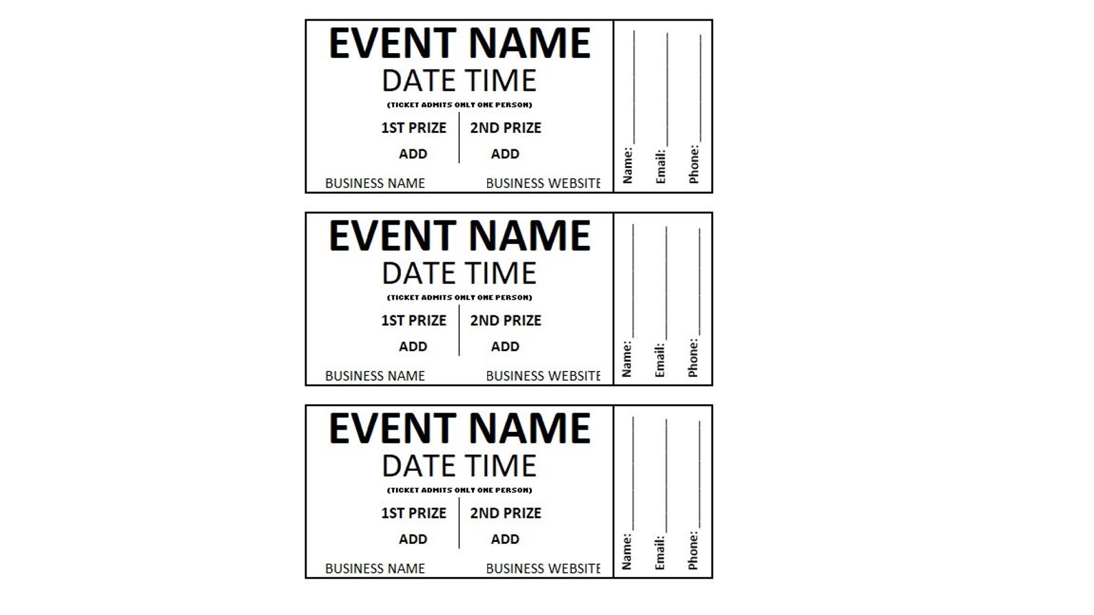 Editable Raffle Entry Form Ticket, Entry Form Printable Ticket ...