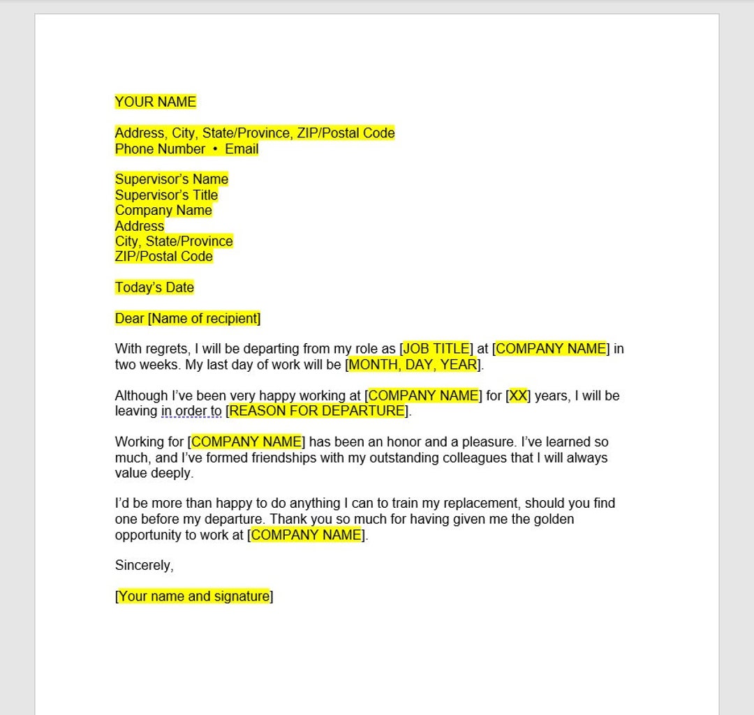 Relocation Resignation Letter Template, Resignation Letter, Resignation ...