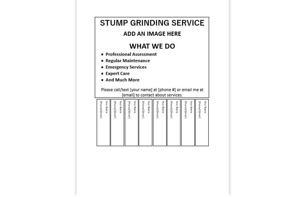 Editable Stump Grinding Service Tear-off Flyer, Stump Grinding Service ...