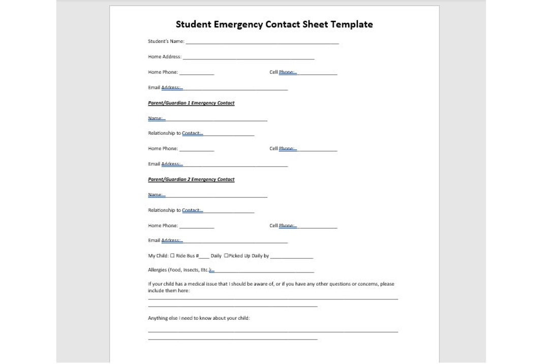 Student Emergency Information Template, Student Emergency Information ...