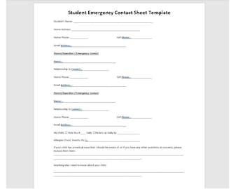 Editable Student Emergency Profile Canva Template | Customizable ...