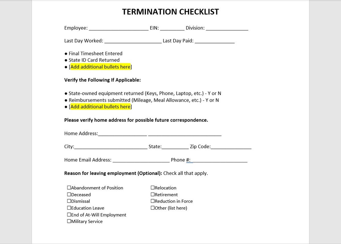 Employee Termination Checklist, Employee Termination Checklist Template ...