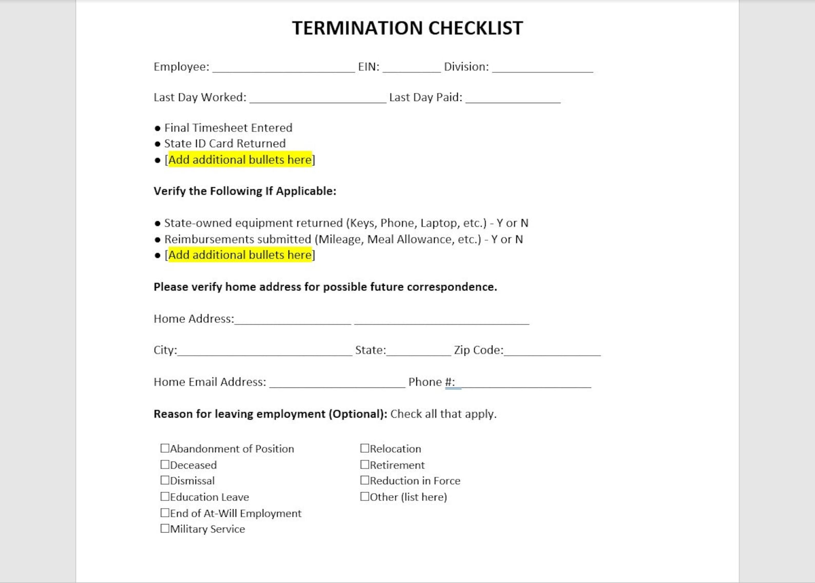 Employee Termination Checklist, Employee Termination Checklist Template ...