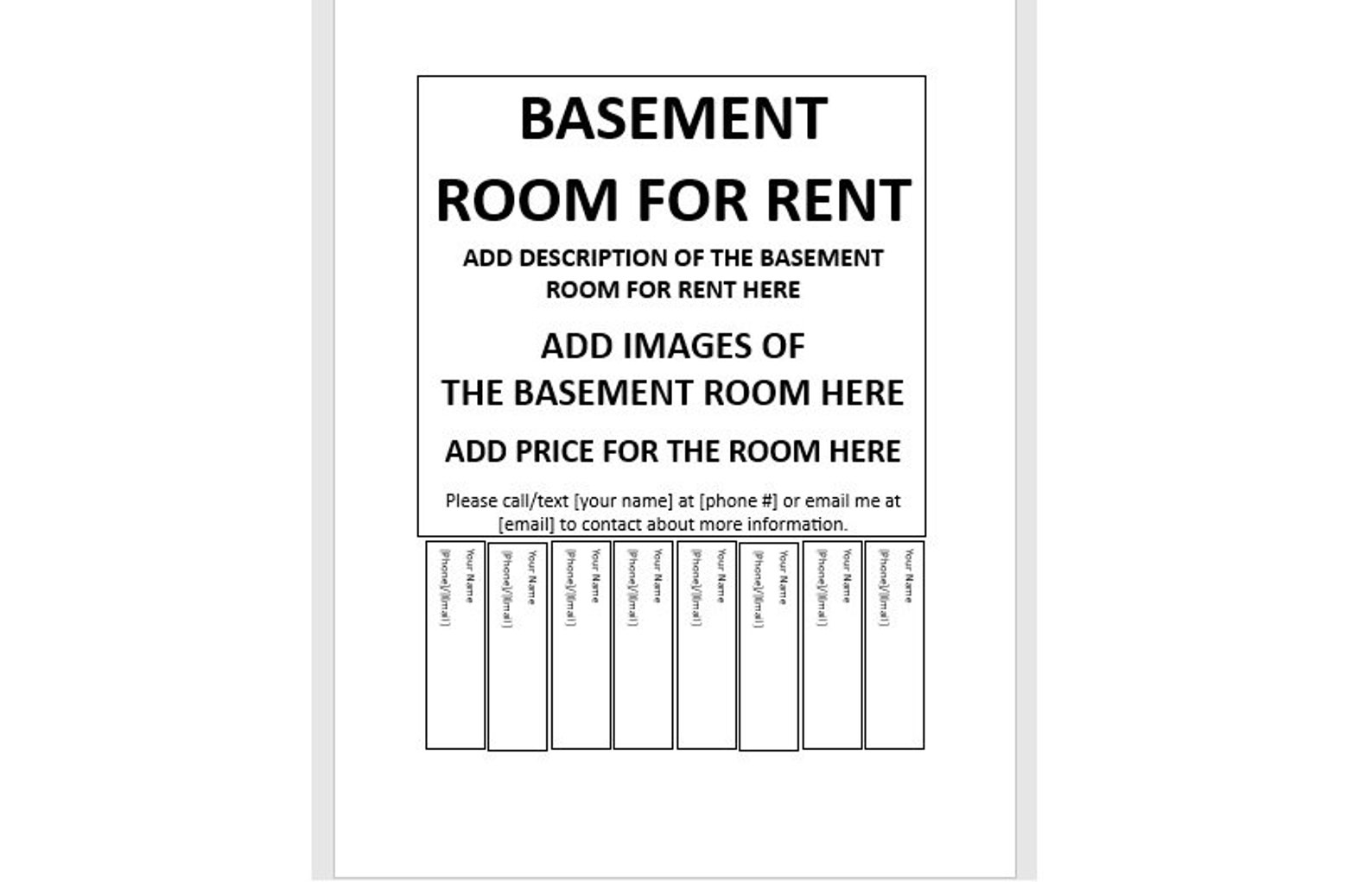 Editable Basement Room for Rent Tear-off Flyer, Tear-off Flyer Template ...