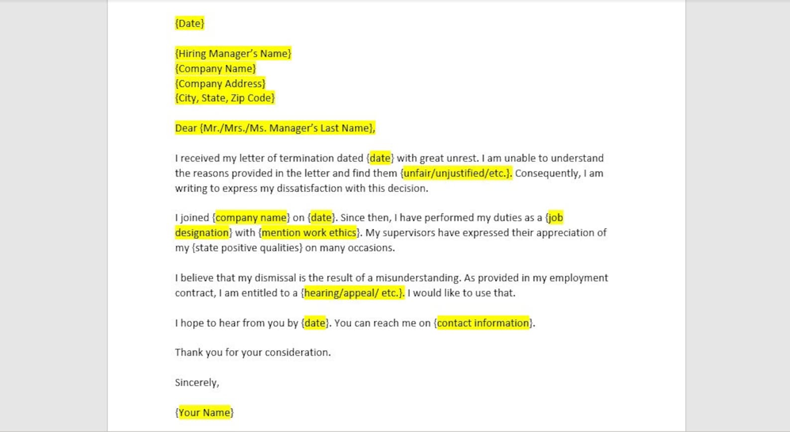 Response Letter to Unfair Dismissal Template, Response Letter to Unfair ...