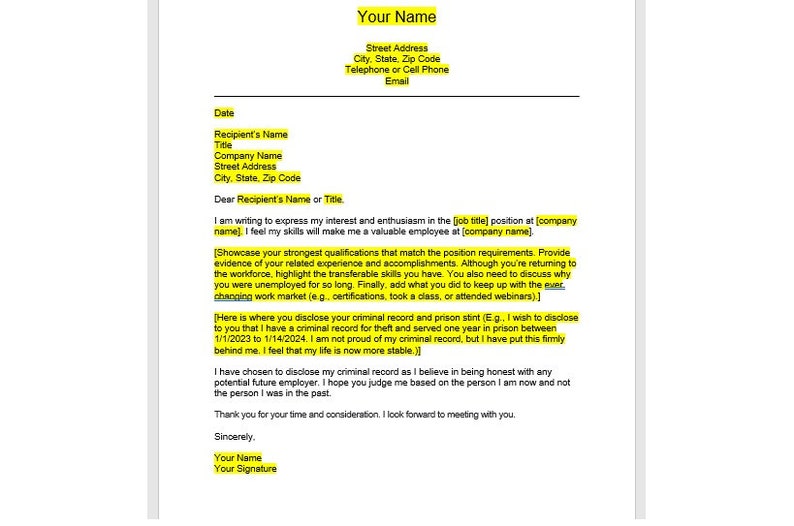 Getting Out of Prison Cover Letter Template, Cover Letter Template ...