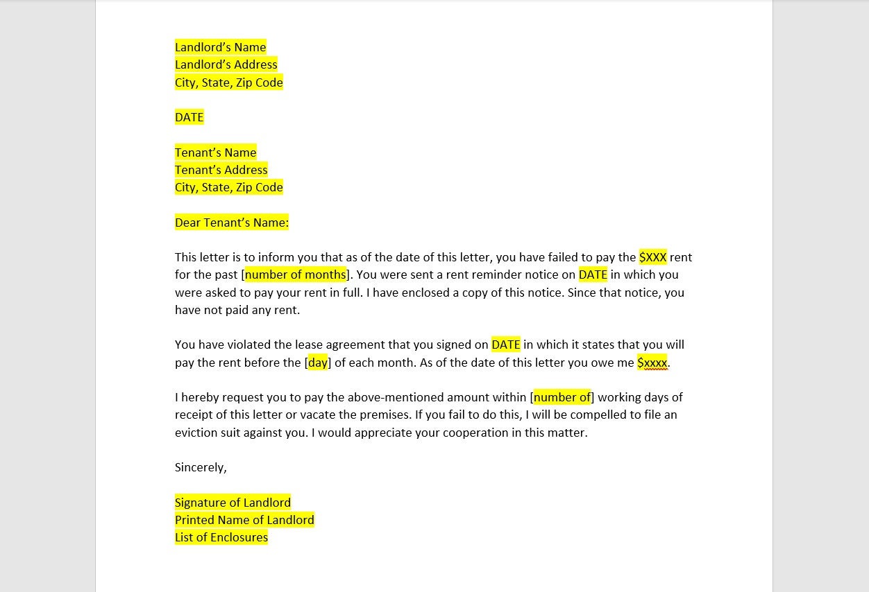 Late Rent Letter Template, Late Rent Letter, Resignation Template, Late ...