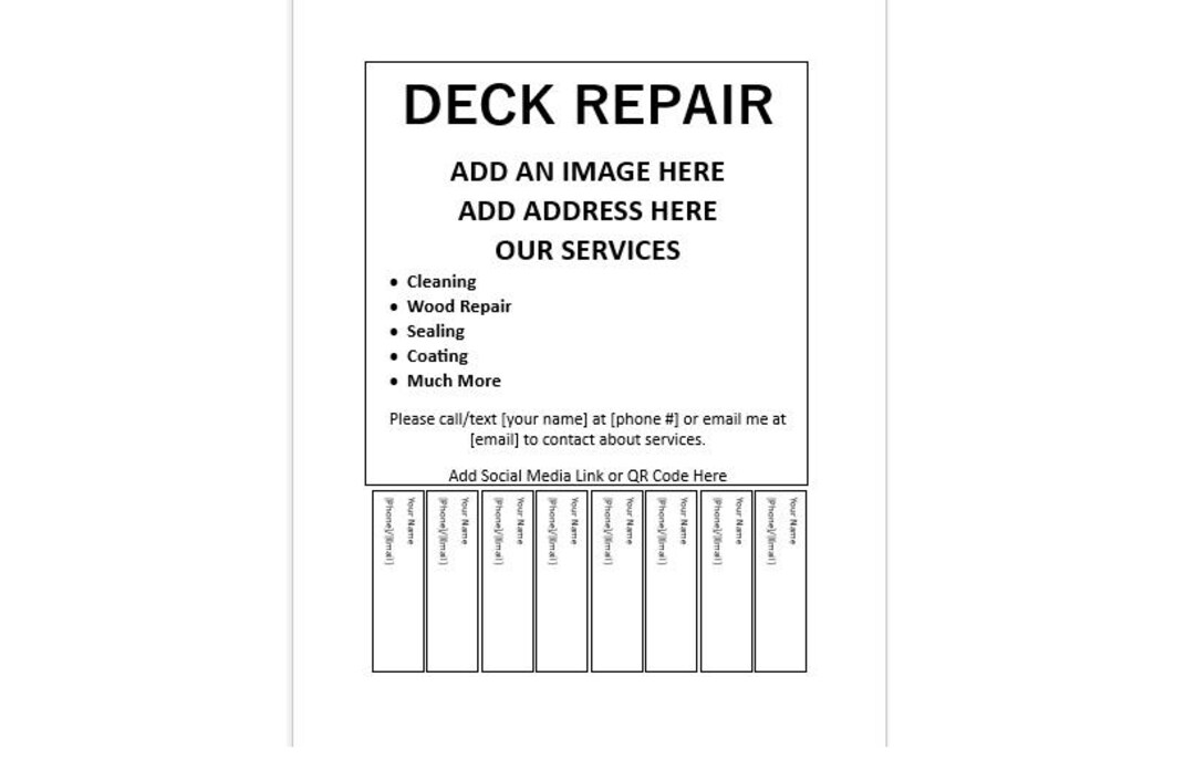 Editable Deck Repair Tear-off Flyer, Deck Repair Ad, Tear-off Flyer ...