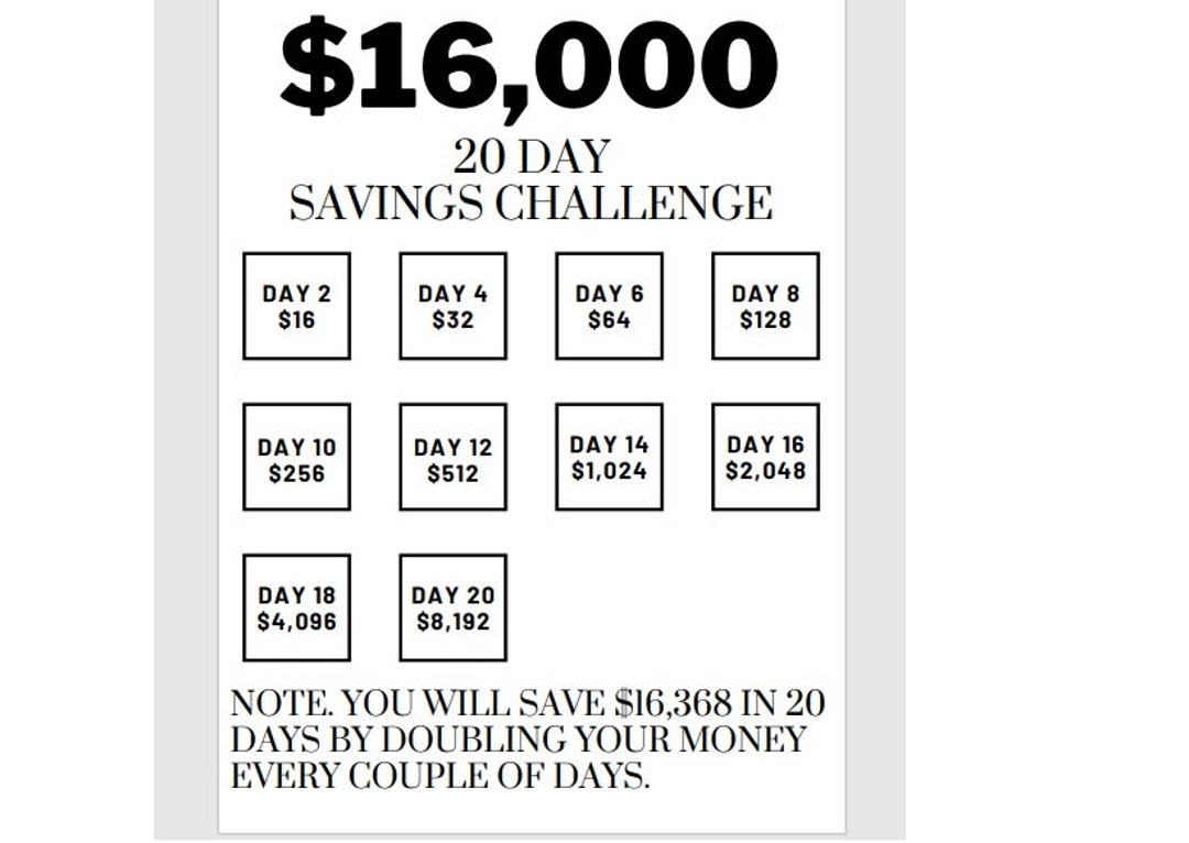 20 Day Savings Challenge, Save 16000 in 20 Days, Savings Planner ...
