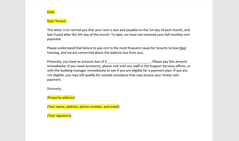 Failure to Pay Rent Letter Template, Failure to Pay Rent Letter ...