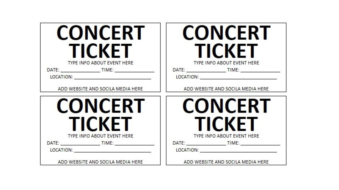 Printable Music Concert Ticket, Concert Ticket, Music Concert Ticket ...