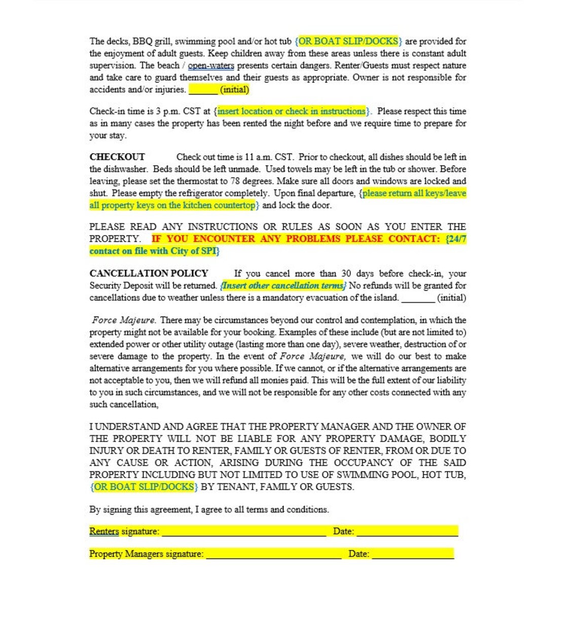 Short Term Rental Agreement Template, Vacation Rental Agreement, Word ...