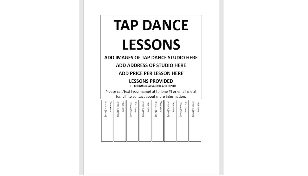 Editable Tap Dance Lessons Tear-off Flyer, Tap Dancing Lessons Tear-off ...