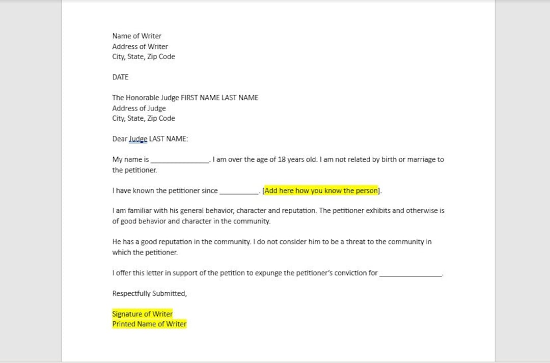 Sample Character Letter For Expungement Sample Character Letter For Expungement