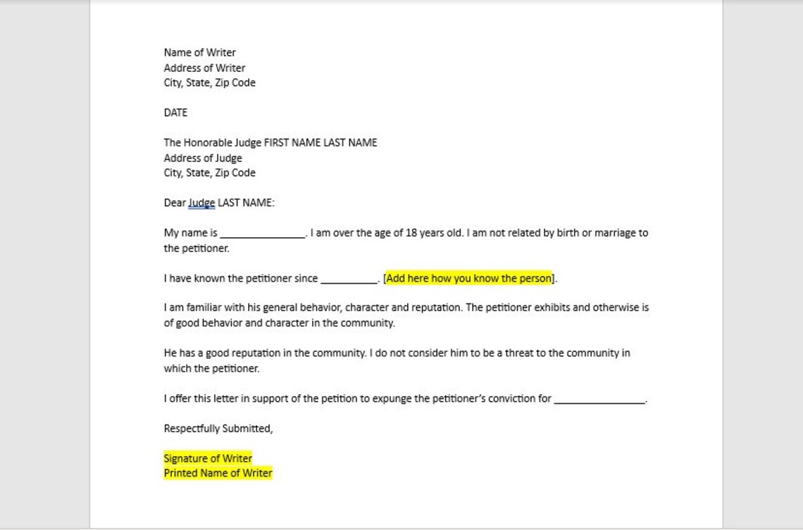 Expungement Reference Letter Template, Expungement Reference Letter ...