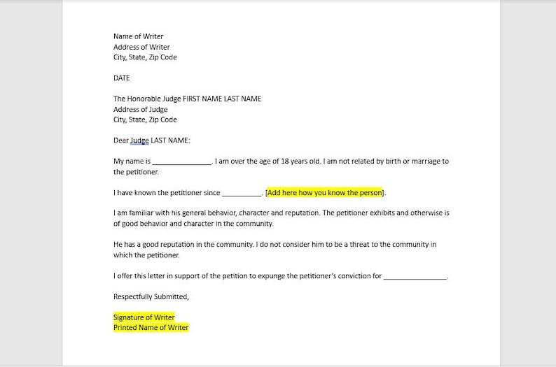 Expungement Reference Letter Template, Expungement Reference Letter ...