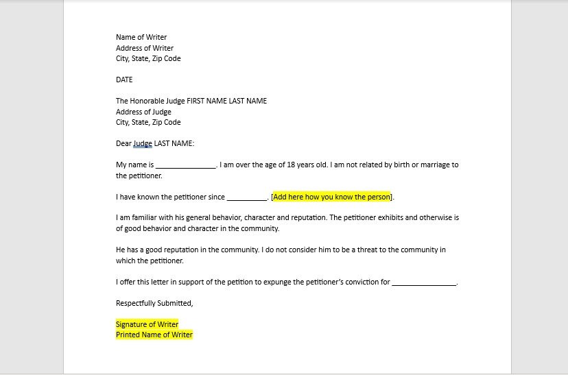 Expungement Reference Letter Template, Expungement Reference Letter ...