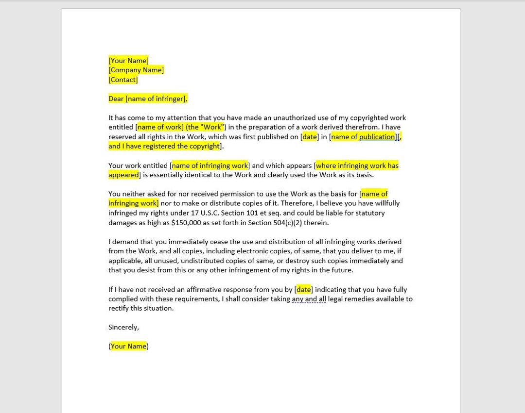 Copyright Infringement Cease And Desist Cease And Desist Etsy