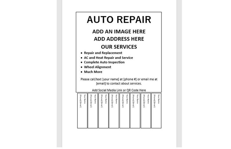 Editable Auto Repair Tear-off Flyer, Auto Repair Ad, Tear-off Flyer ...