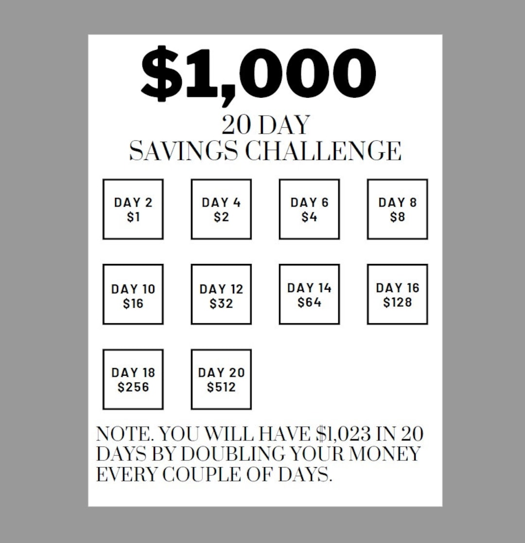 20 Day Savings Challenge, Save 1000 in 20 Days, Savings Planner ...