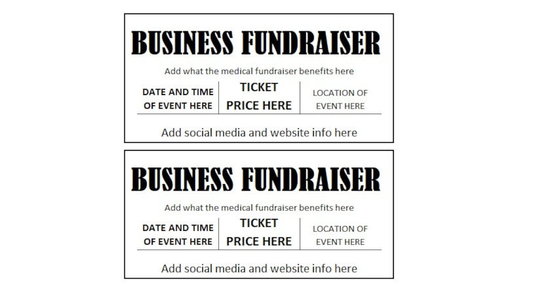 Editable Fundraiser Ticket, Business Fundraiser Ticket, Business ...