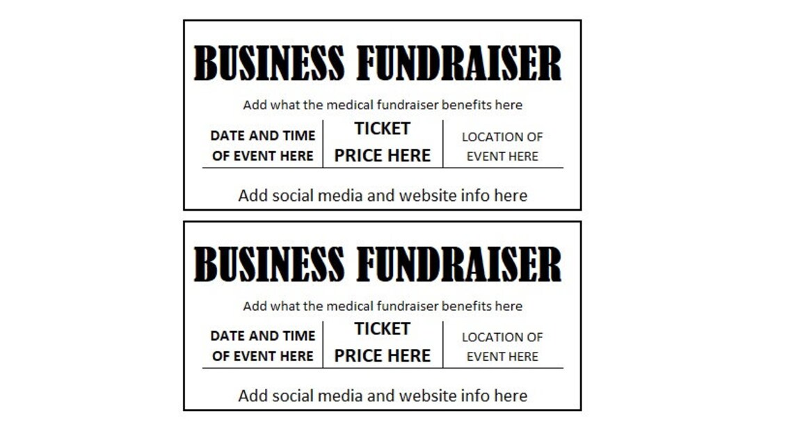 Editable Fundraiser Ticket, Business Fundraiser Ticket, Business ...