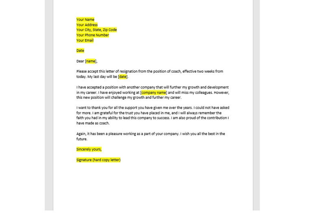 Coach Resignation Letter, Coach Resignation Letter, Coach Resignation ...
