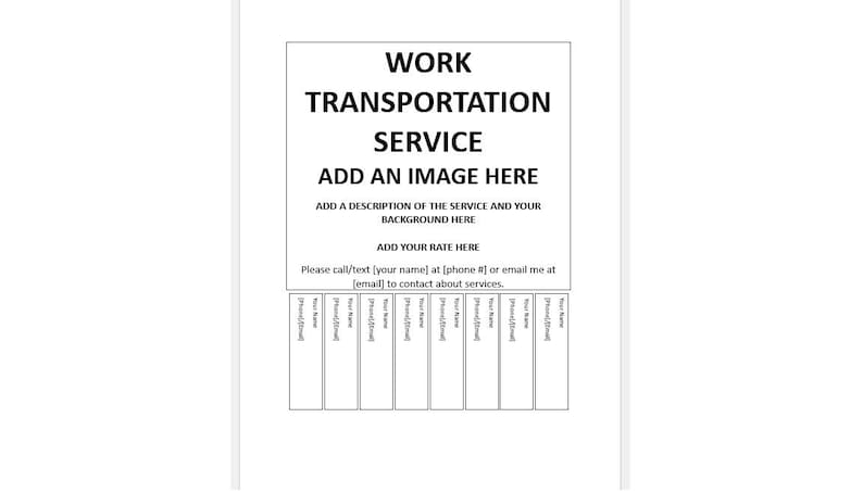 Editable Work Transportation Service Tear-off Flyer, Tear-off Flyer ...