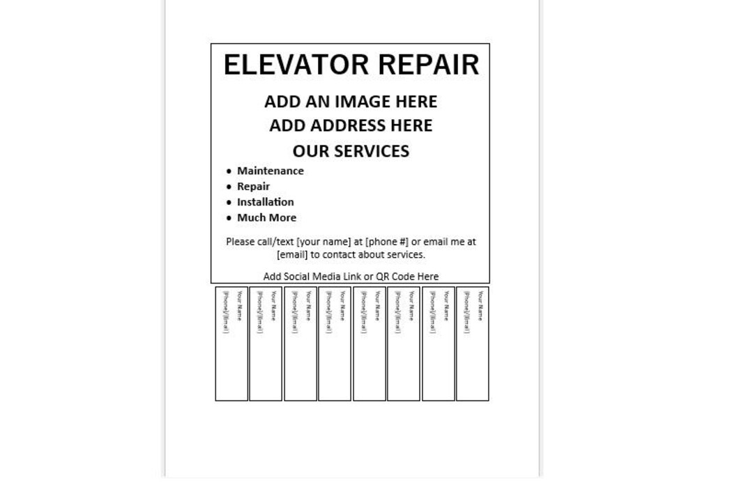 Editable Elevator Repair Tear-off Flyer, Elevator Repair Ad, Tear-off ...