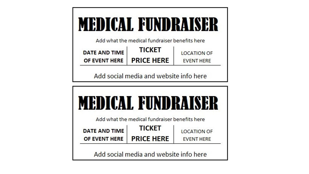 Editable Fundraiser Ticket, Medical Fundraiser Ticket, Medical ...