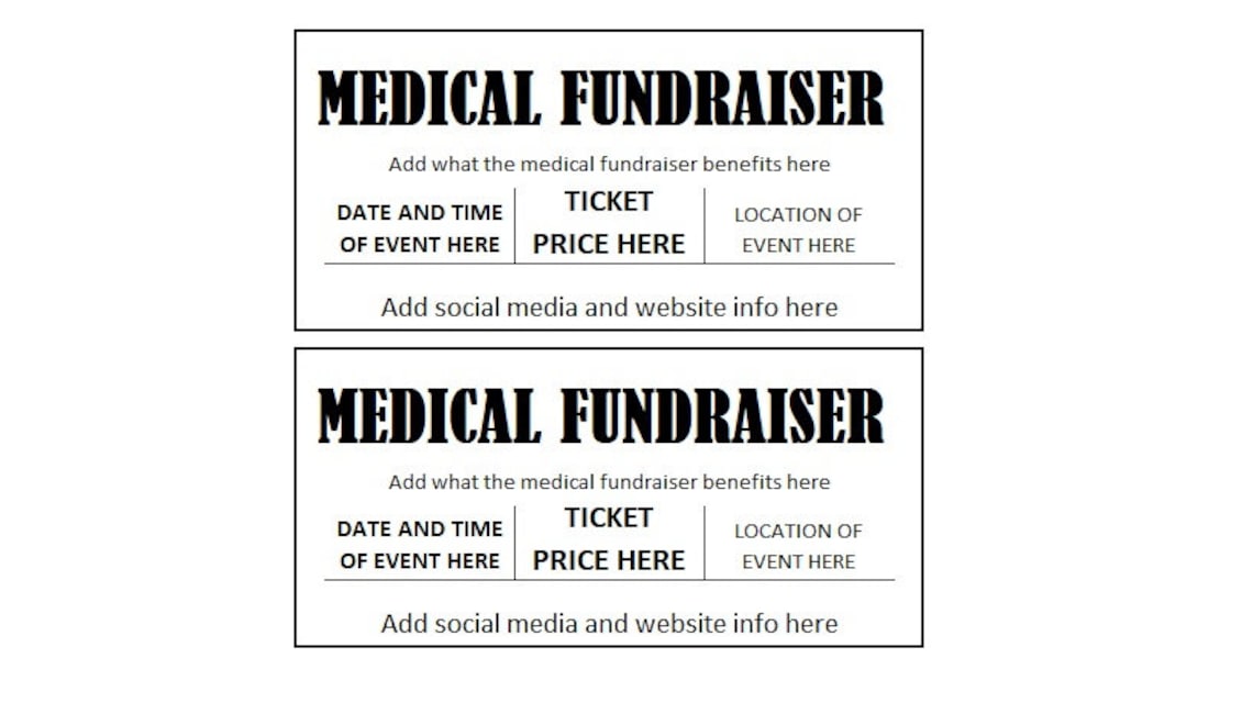 Editable Fundraiser Ticket, Medical Fundraiser Ticket, Medical ...