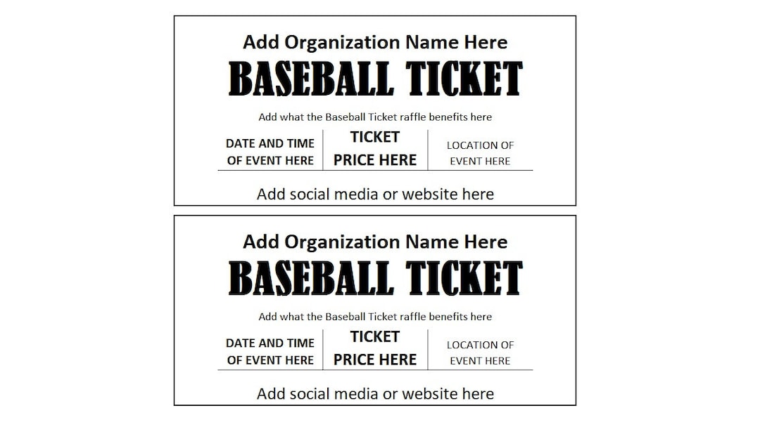 Editable Baseball Ticket, Baseball Ticket Fundraiser Ticket, Baseball ...