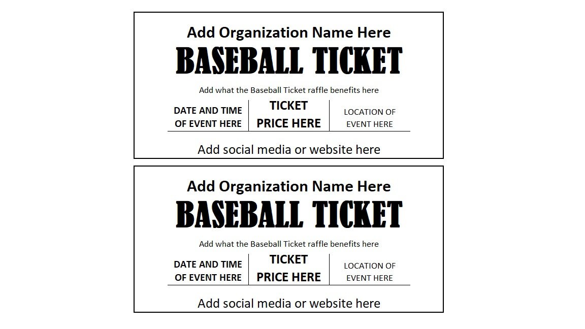 Editable Baseball Ticket, Baseball Ticket Fundraiser Ticket, Baseball ...