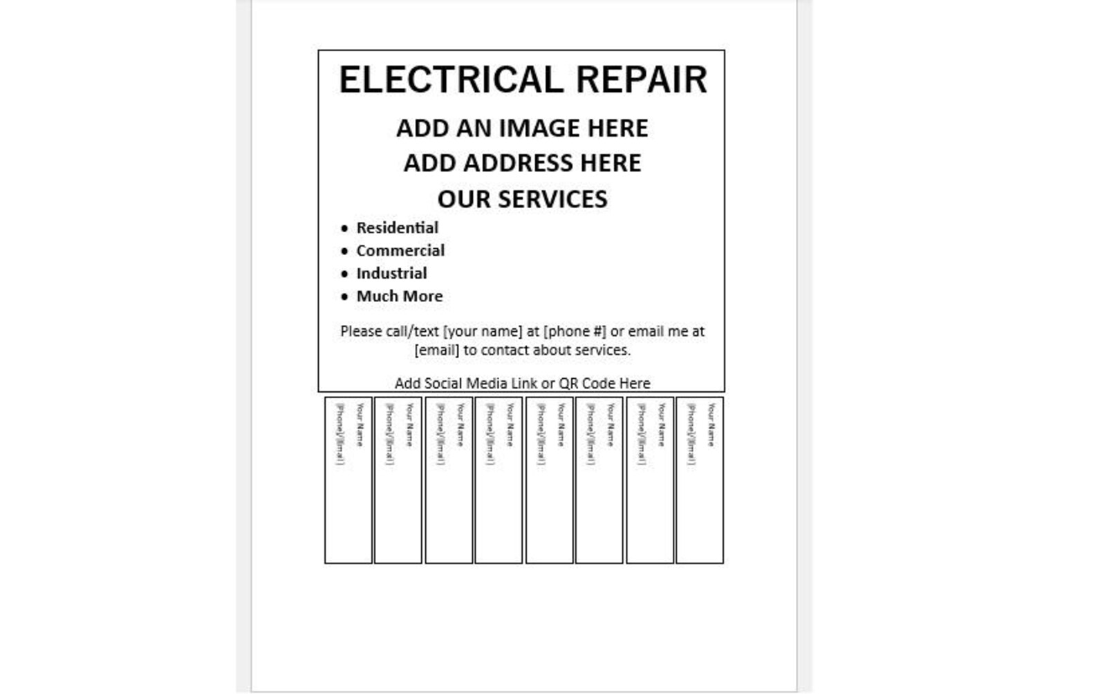 Editable Electrical Repair Tear-off Flyer, Electrical Repair Ad, Tear ...