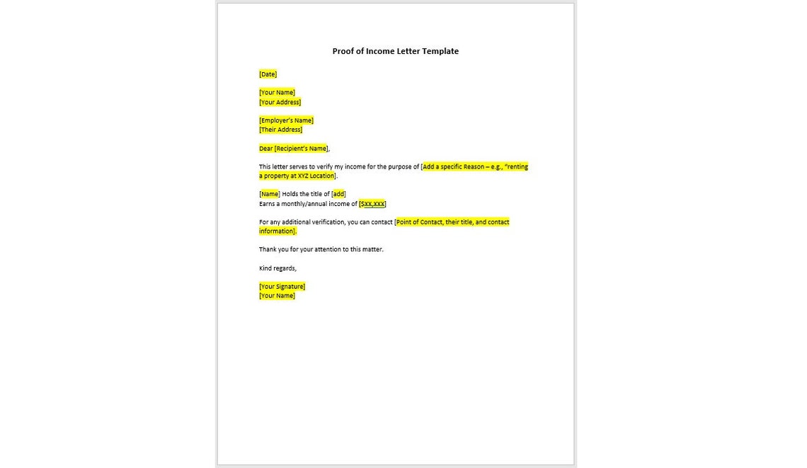 Proof of Income, Proof of Income Letter Template, Proof of Income ...