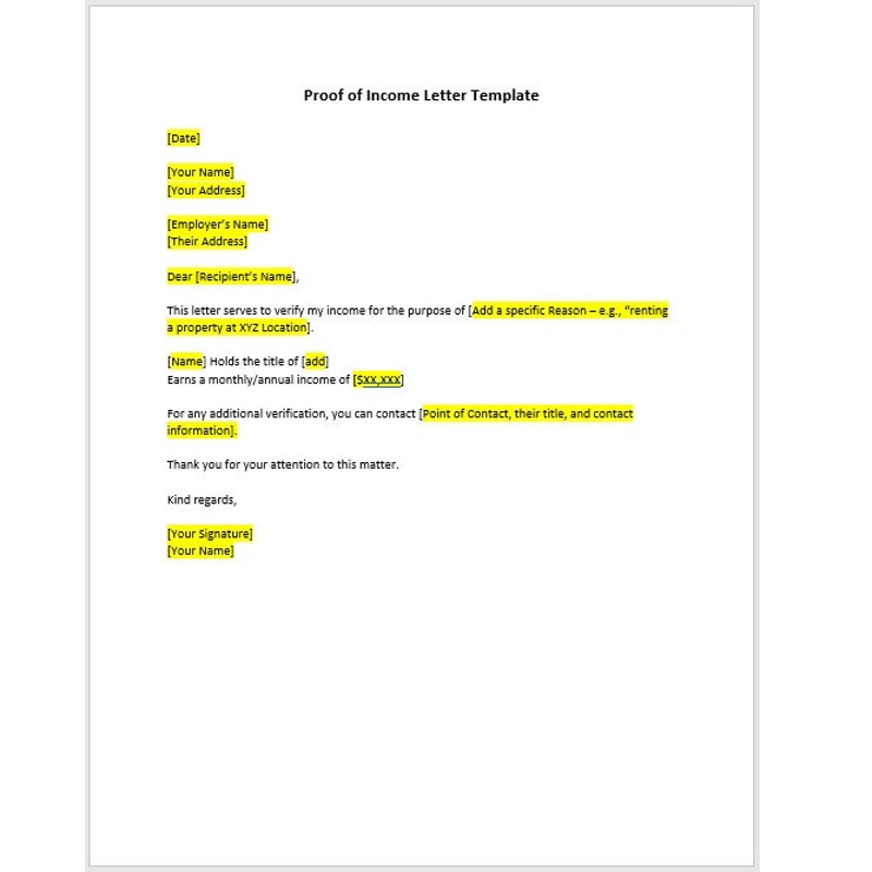 Proof of Income Template - Etsy