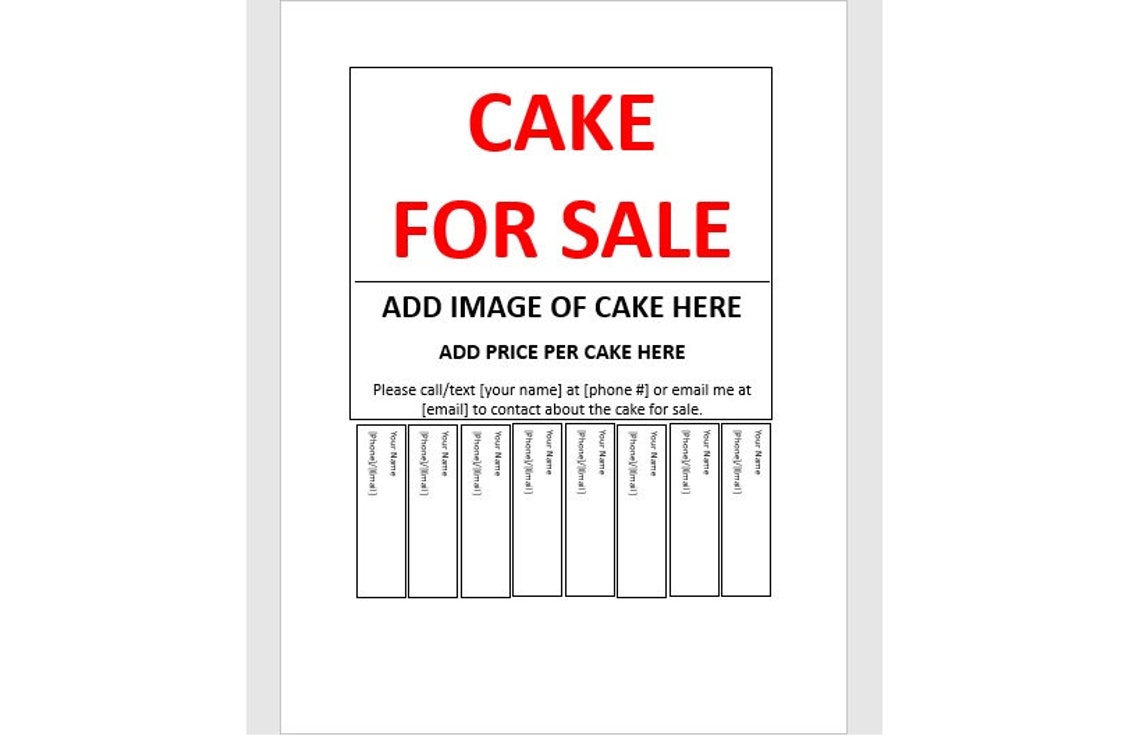 Editable Cake for Sale Tear-off Flyer Tear-off Flyer - Etsy