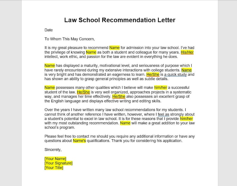 Law School Recommendation Letter Template, Law School Recommendation ...