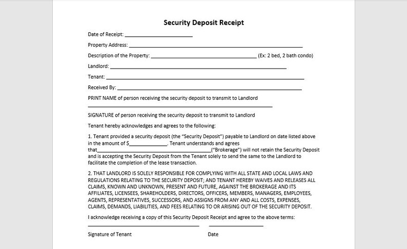 Security Deposit Receipt Form Template, Security Deposit Receipt Form ...