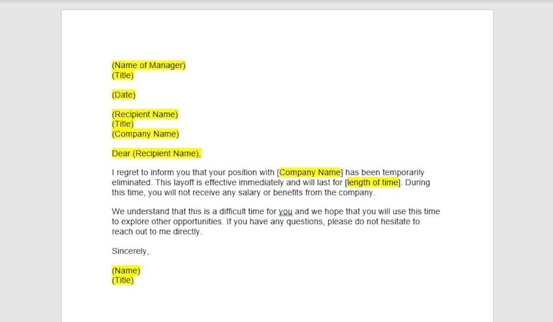 Temporary Job Layoff Letter, Layoff Letter Template, Layoff Letter ...