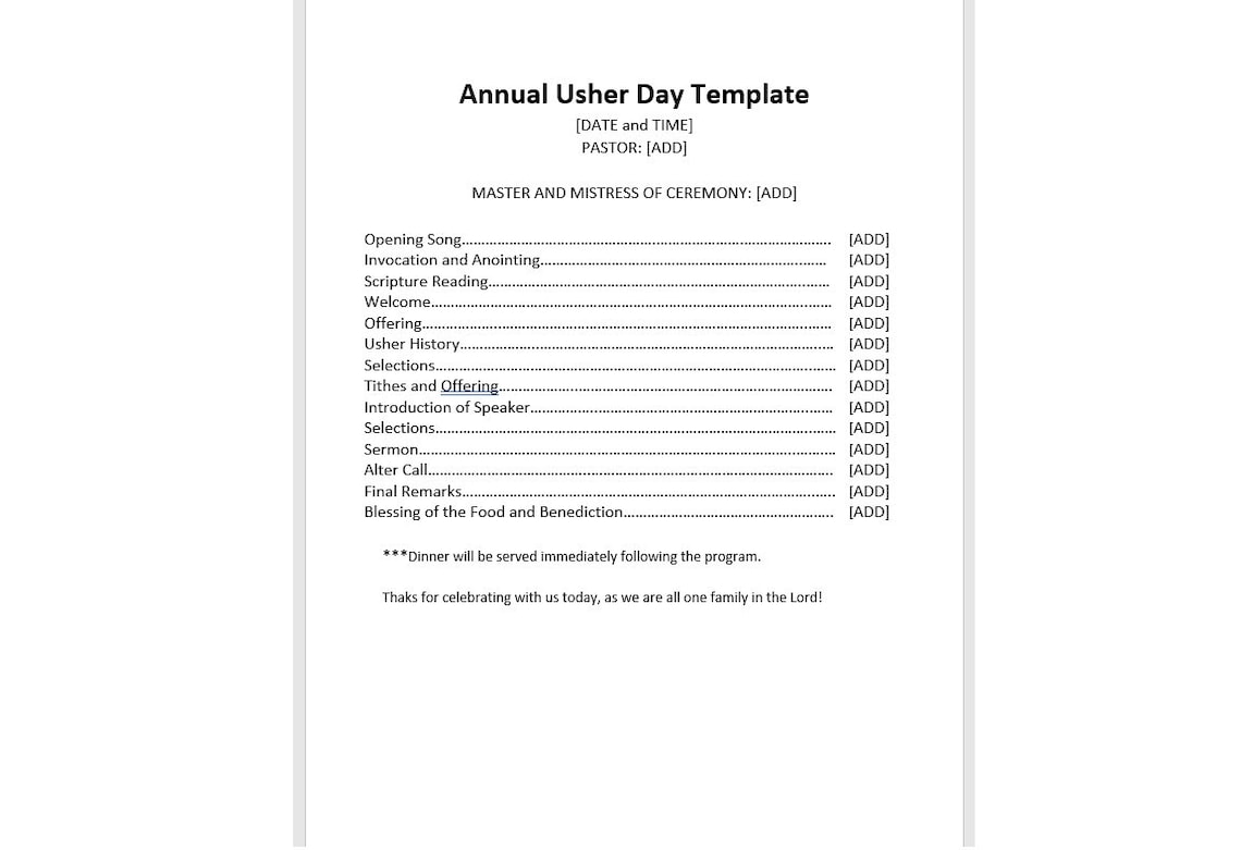 Church Annual Usher Day Program Template, Annual Usher Day Program ...