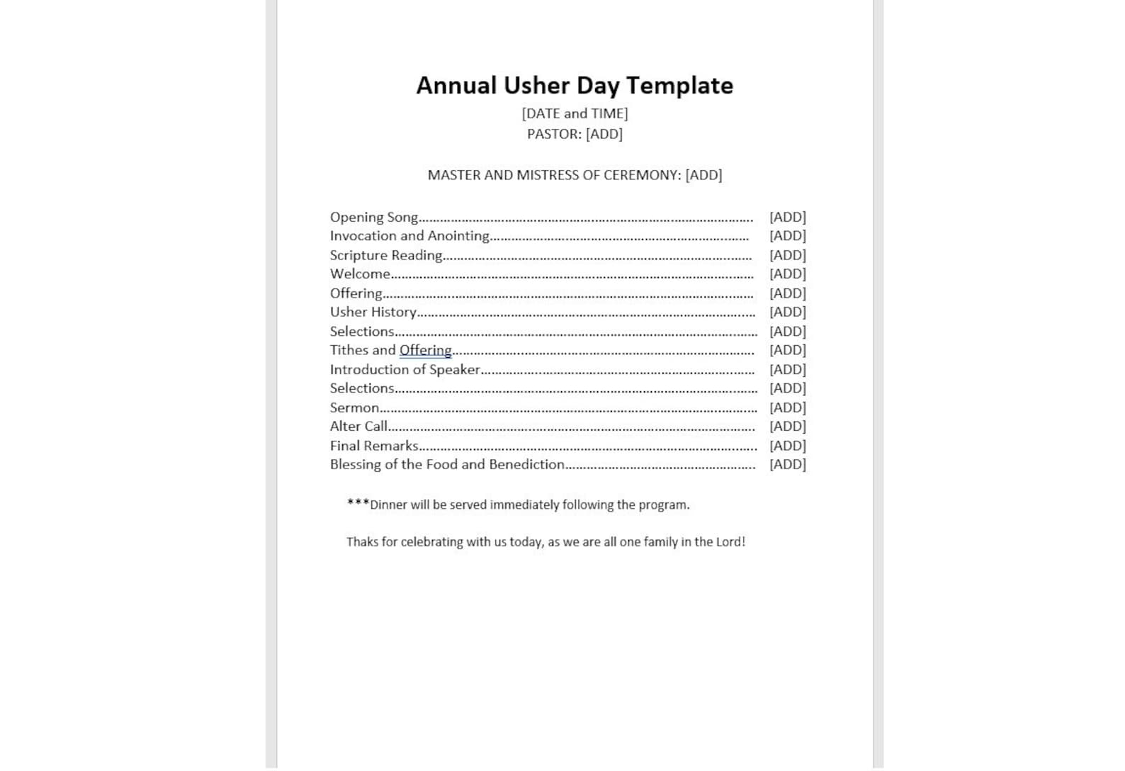 Church Annual Usher Day Program Template, Annual Usher Day Program ...