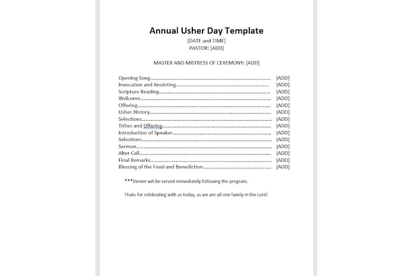 Church Annual Usher Day Program Template, Annual Usher Day Program ...