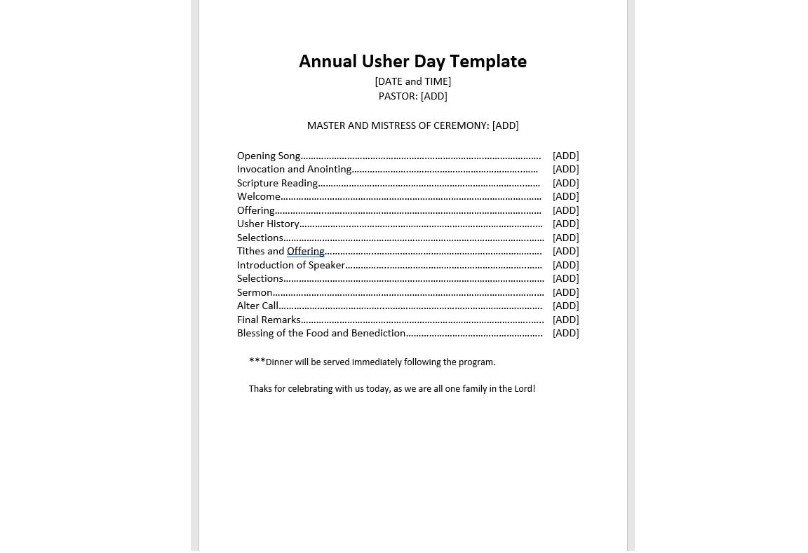 Usher Day Program Examples CANVA Church Usher Anniversary Day Program